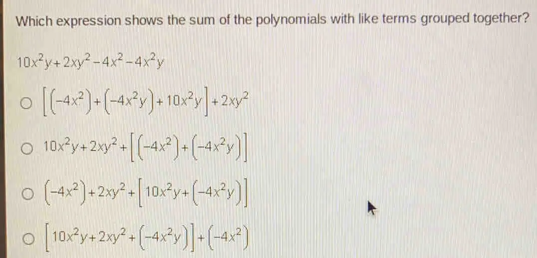 Which Expression Shows The Sum Of The Polynomials With Like Terms which-expression-shows-the-sum-of-the-polynomials-with-like-terms