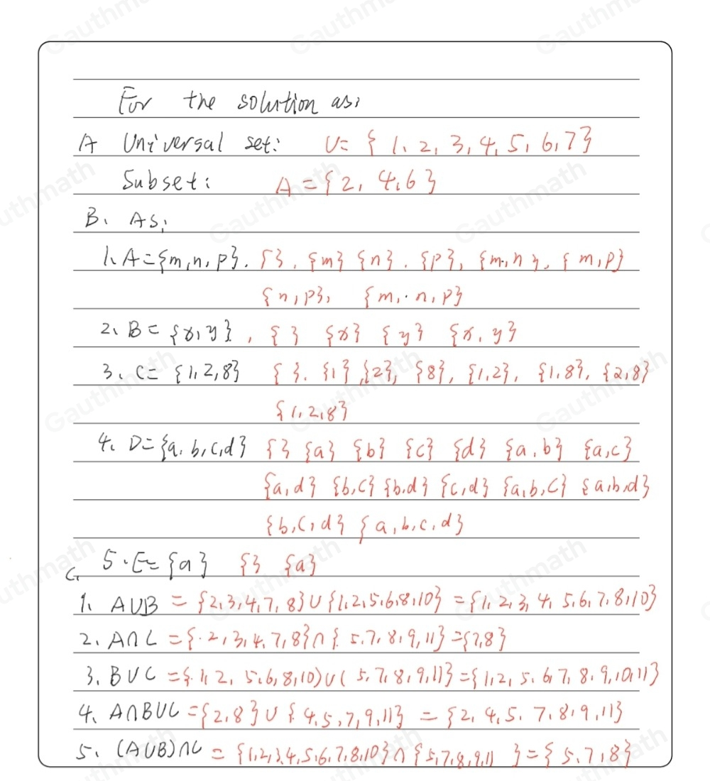 A Describe The Universal Set And Subset Shown In The Figure Below U 7
