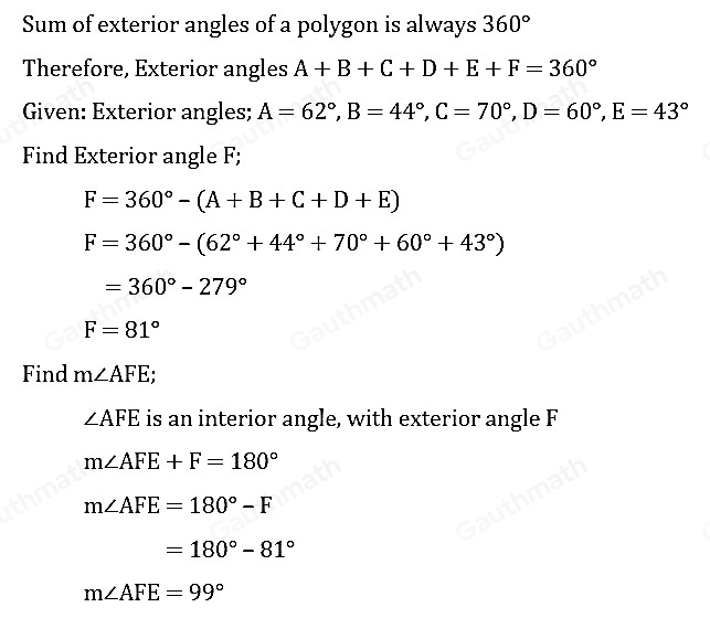 What is the measure of angle AFE? 79 degrees 81 degrees 91 degrees 99 ...